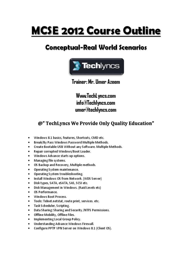 MCSE 2012 Course Outline: Conceptual-Real World Scenarios | PDF | Active Directory | Group Policy