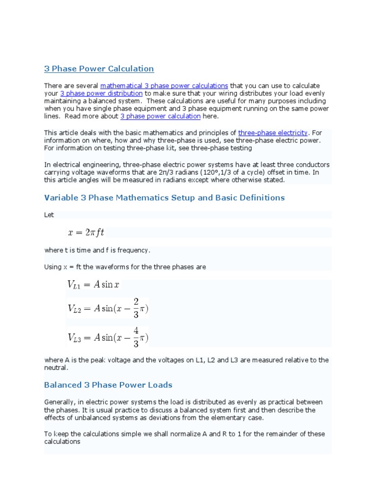 3 Phase Power Calculation | PDF | Ac Power | Power Engineering