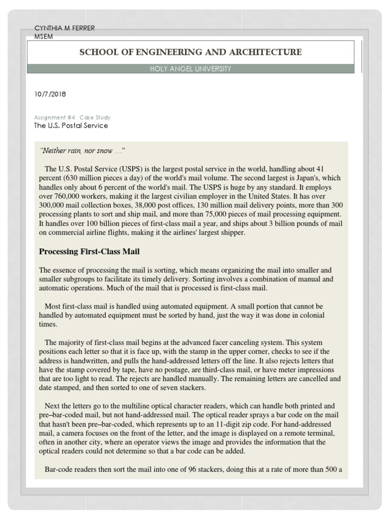 Assignment #4 (Case Study) | PDF | United States Postal Service | Mail