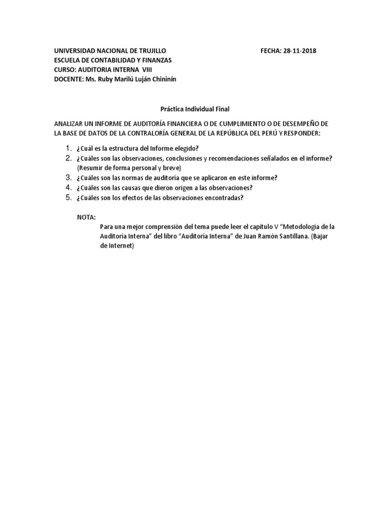 Práctica Final de Auditoría Interna | PDF