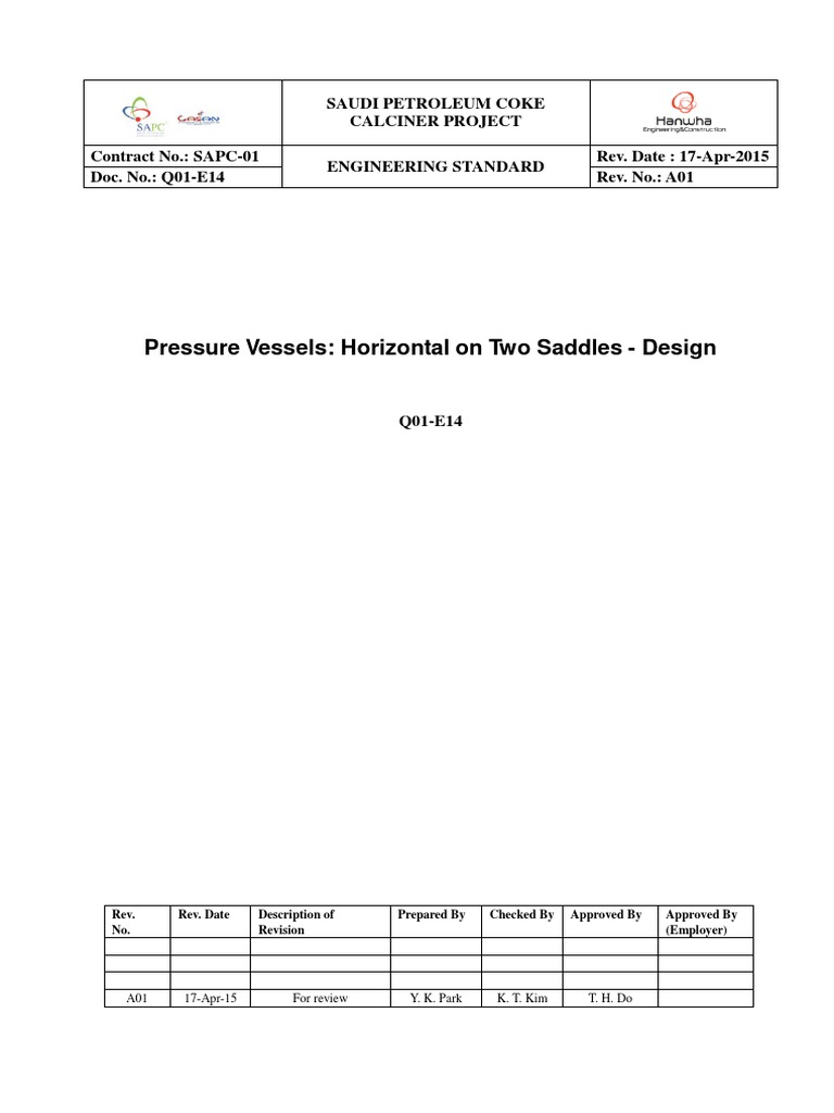 Pressure Vessels: Horizontal On Two Saddles - Design | PDF | Stress ...