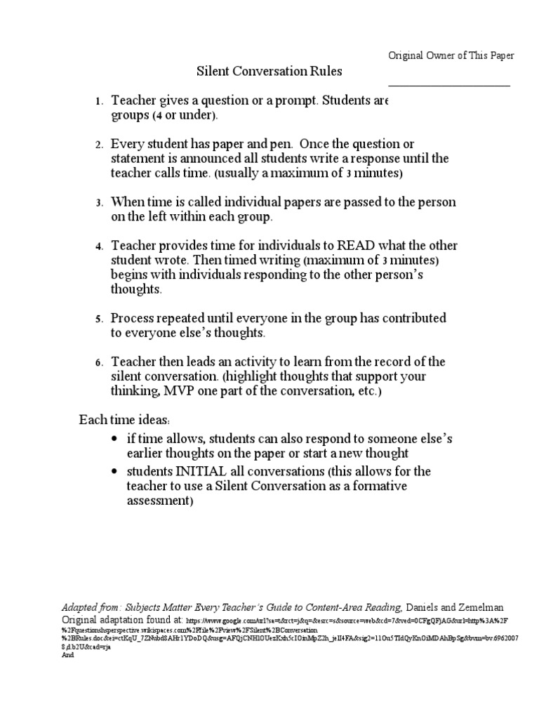 Silent Conversation Rules | PDF | Career & Growth