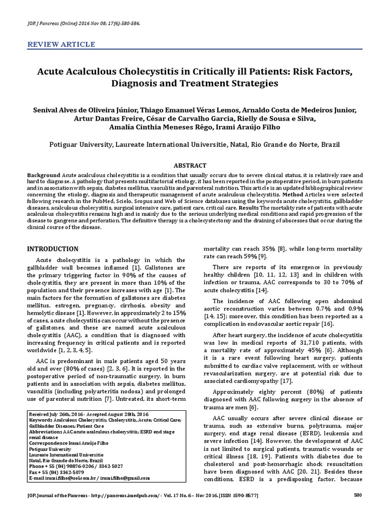 Acute Acalculous Cholecystitis in Critically Ill Patients Risk Factors ...
