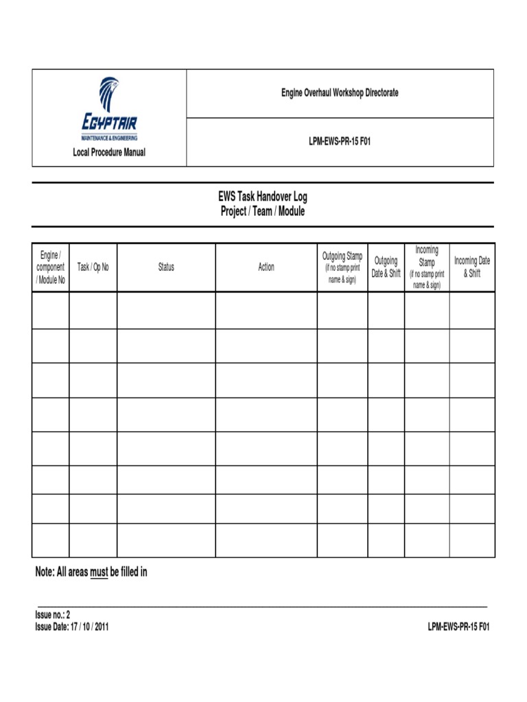 6 Task Handover Log PR-15 | PDF