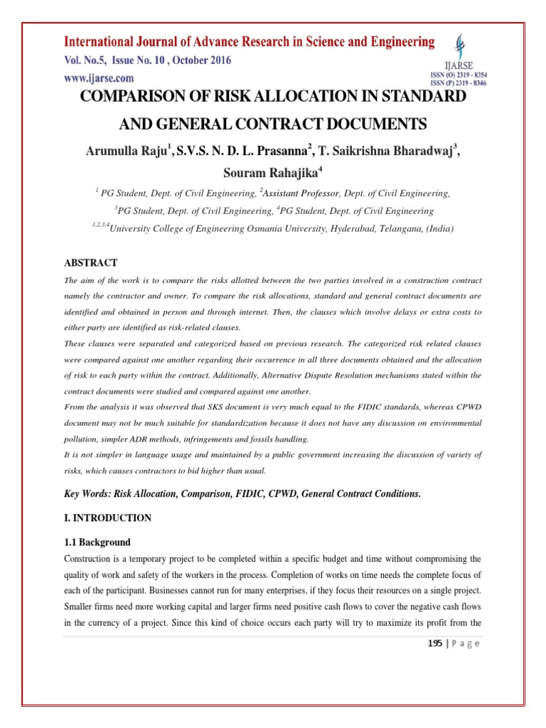 Comparison of Risk Allocation in Standard and General Contract ...