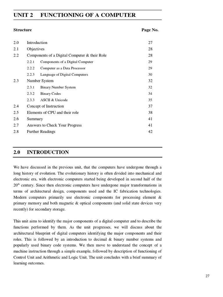 Unit 2 Functioning Of A Computer Structure Page No Pdf Central Processing Unit Computer