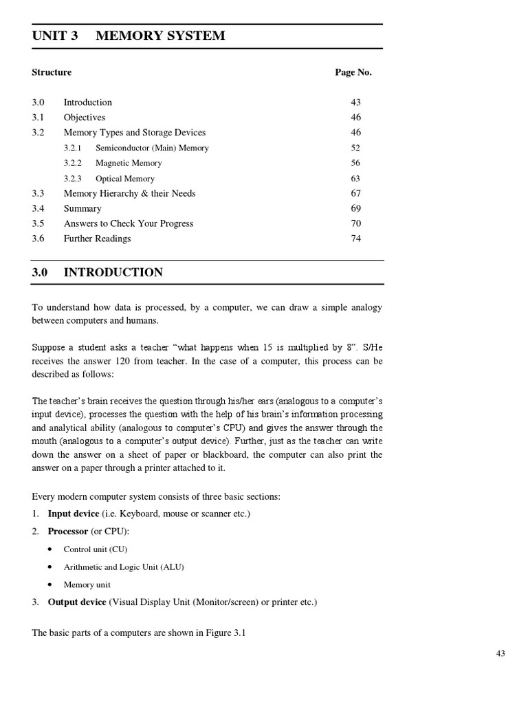 Unit 3 Memory System Structure Page No Pdf Computer Data Storage Random Access Memory