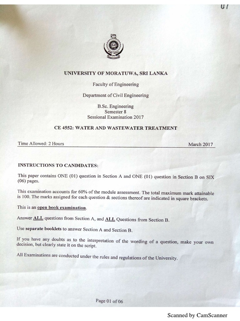 Waste Water Civil Engineering Exam Paper | PDF