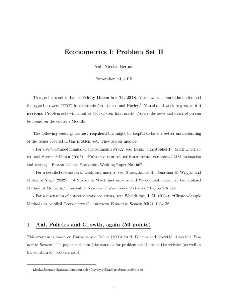 Econometrics I: Problem Set II: Prof. Nicolas Berman November 30, 2018 ...