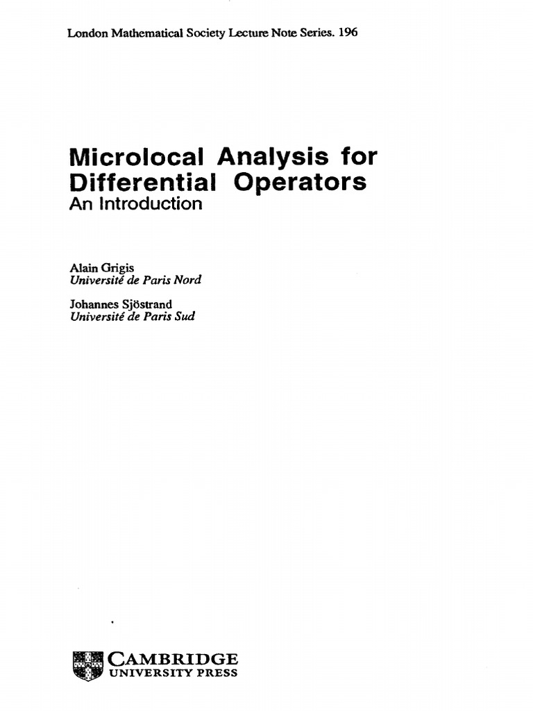 Microlocal Analysis For Differential Operators - An Introduction-Cambridge University Press ...