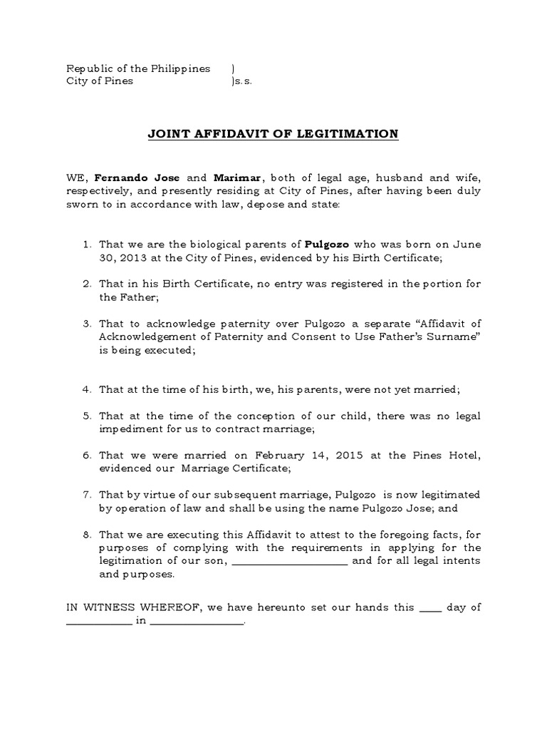 Joint Affidavit of Legitimation | PDF | Birth Certificate | Father