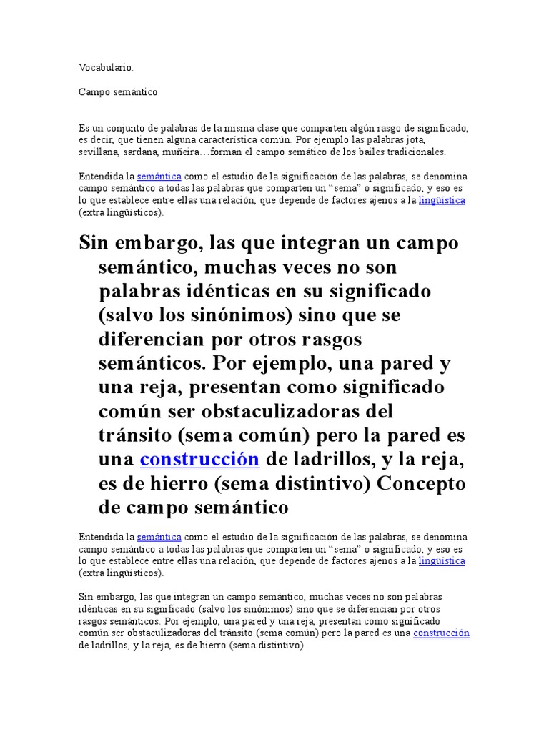 Vocabulario Campo Semántico | PDF | Palabra | Ciencia cognitiva
