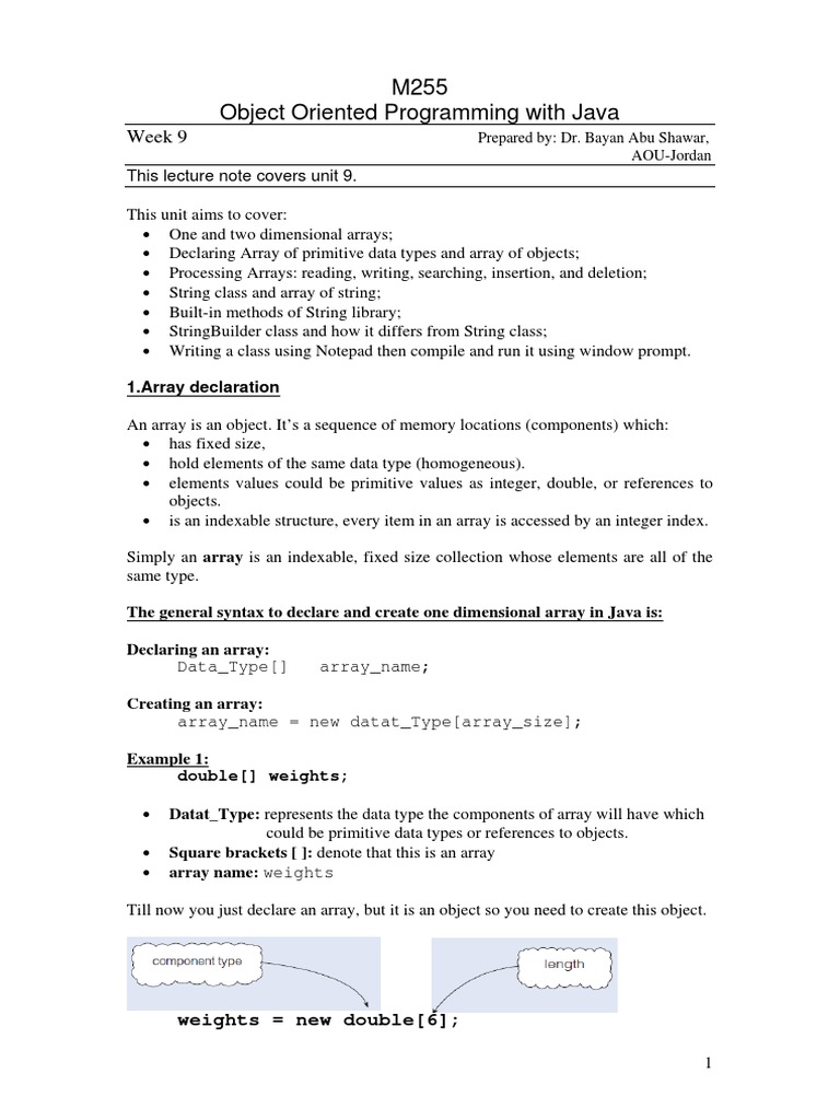 M255 Object Oriented Programming With Java: Week 9 | PDF | String ...
