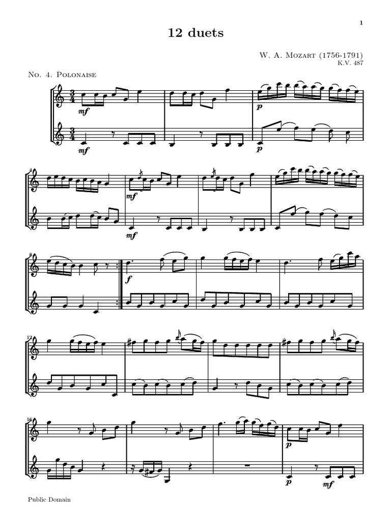Mozart 12 Duetos KV 487 PDF | PDF | Wolfgang Amadeus Mozart | Famille ...