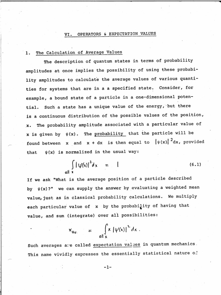 VI. Operators & Expectation Values | PDF | Quantum Mechanics | Variance