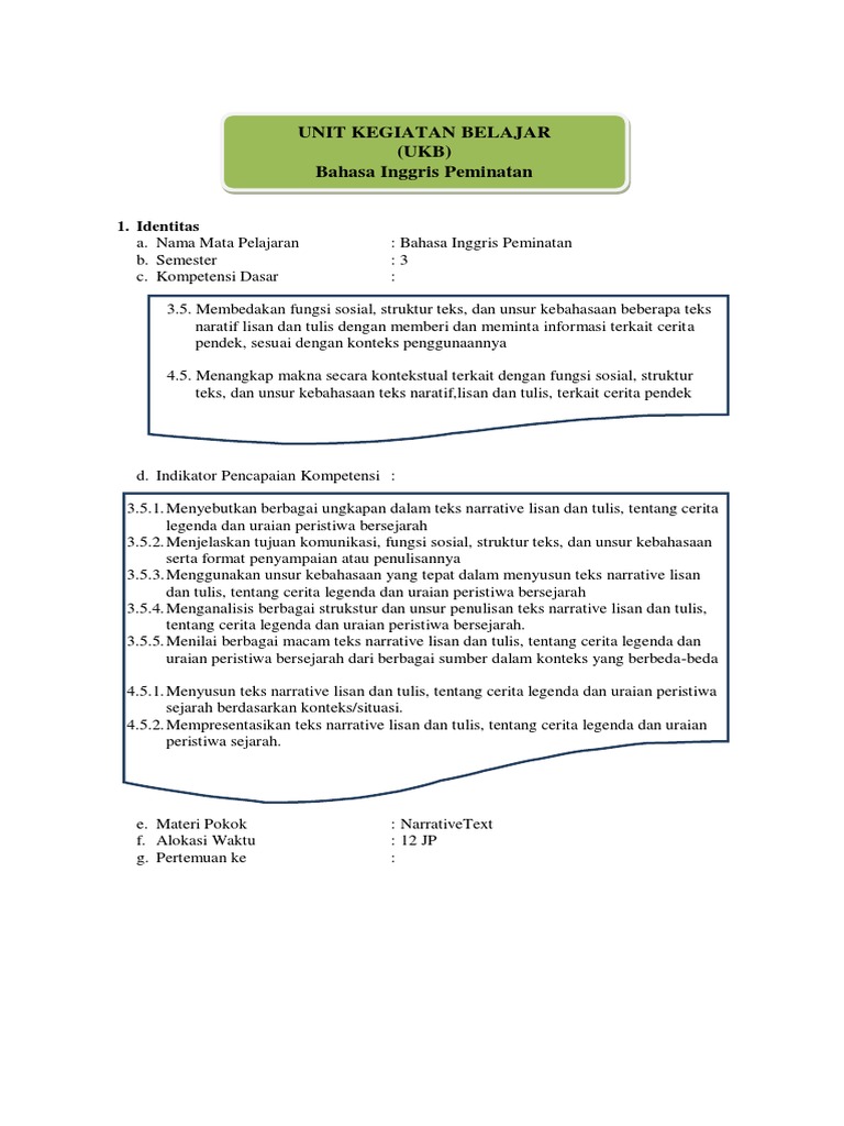 UKBM Sastra Inggris XI KD 3.5 - 4.5 Narrative Text | PDF | Karier & Perkembangan | Seni ...