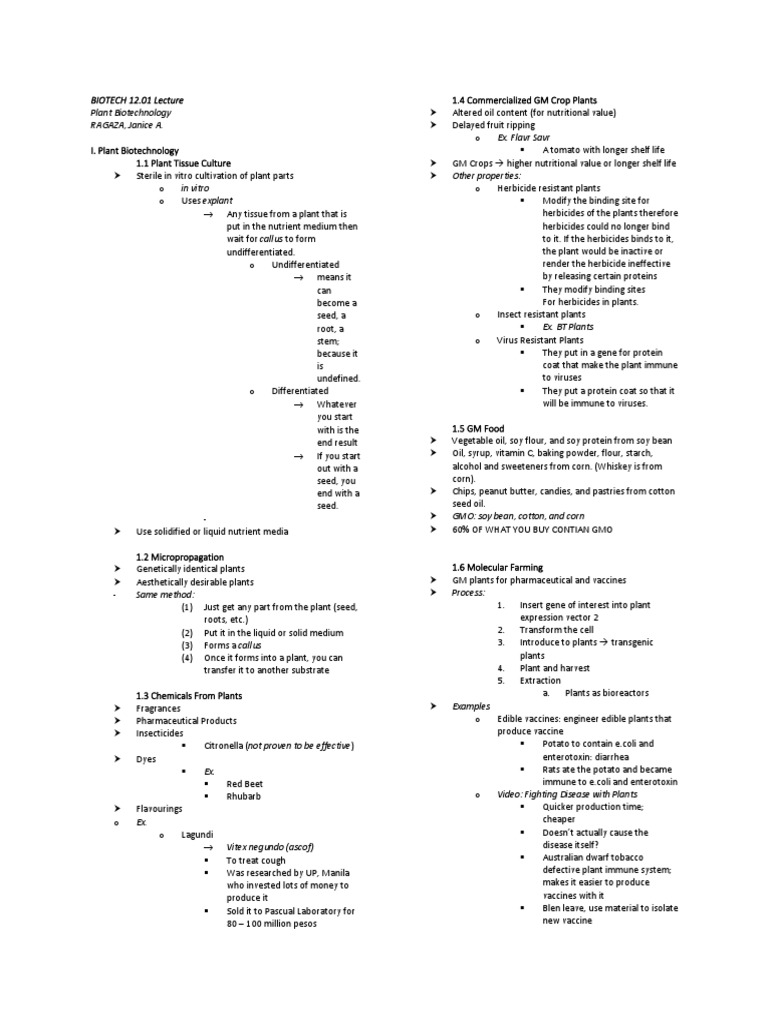 Plant Biotechnology Reviewer | PDF | Biotechnology | Genetically ...