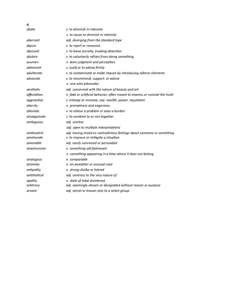PrepScholar 357 GRE Words List | Download Free PDF | Psychological ...