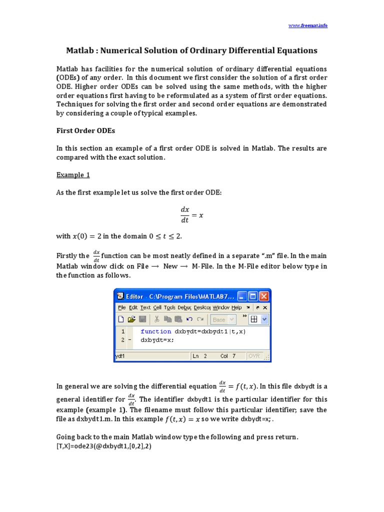Solution of ODEs With Matlab | PDF | Ordinary Differential Equation | Equations