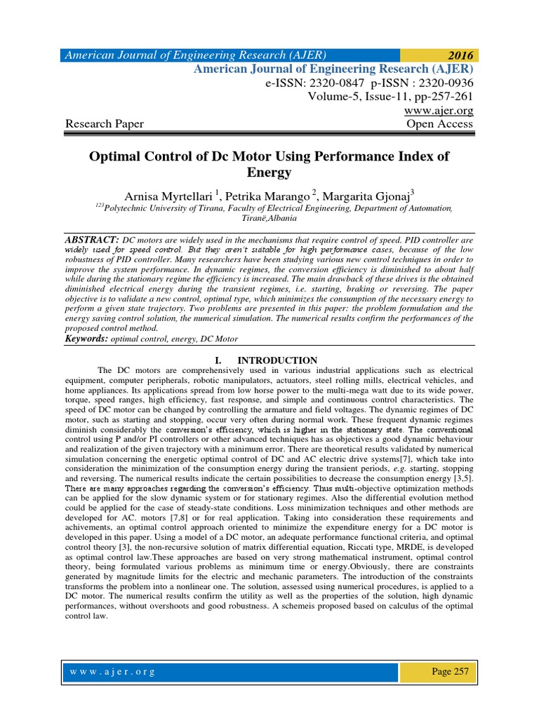 Optimal Control of DC Motor Using Performance Index of Energy | PDF ...