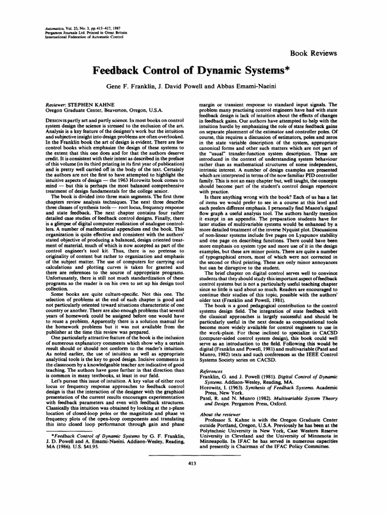 Feedback Control of Dynamic Systems : Book Reviews | PDF | Control ...