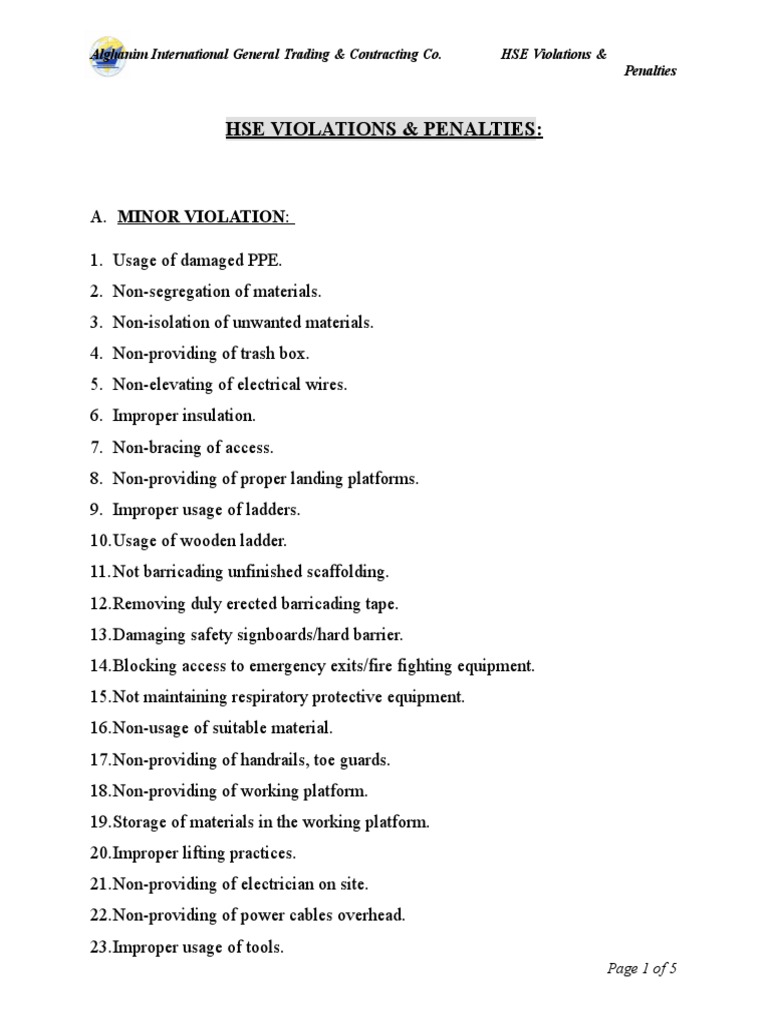 HSE Violation & Penalties | PDF | Personal Protective Equipment | Electrician