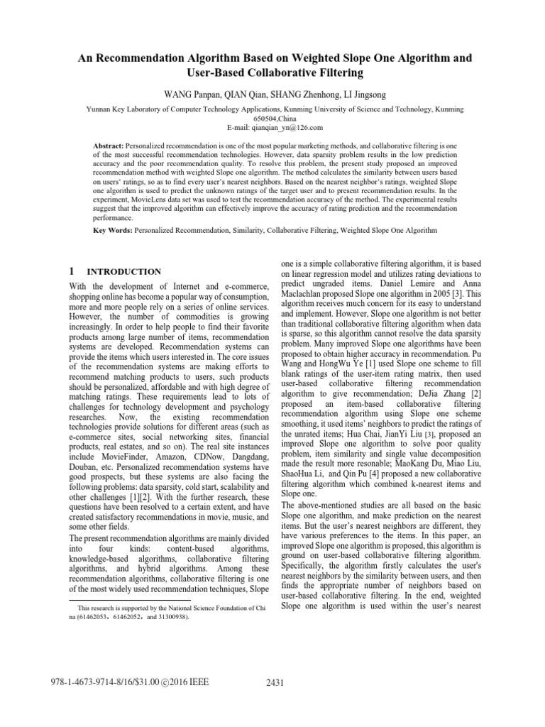 An Recommendation Algorithm Based On Weighted Slope One Algorithm And User Based Collaborative 9857