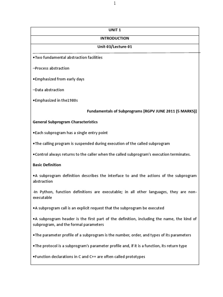 CS-602 PPL Unit-3 | PDF | Parameter (Computer Programming) | Subroutine