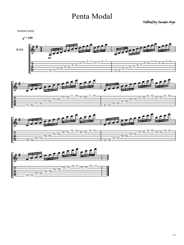 Penta Modal Tabbed Guitar Standard Tuning Guide | PDF