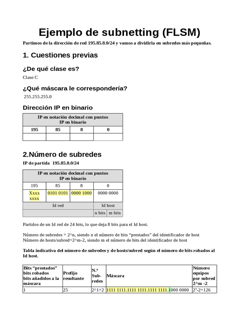 Ejemplo Subnetting PDF | PDF | Dirección IP | Transmisión de datos
