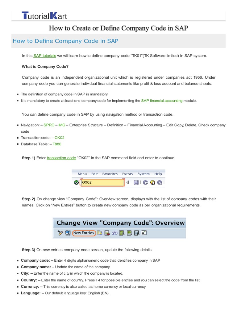 Define Company Code in Sap | PDF | Valuation (Finance) | Payments