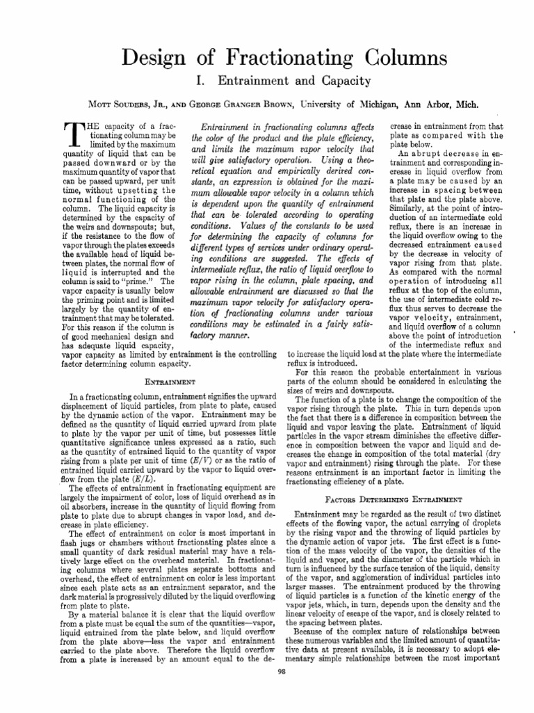Design Fractionating Columns: Entrainment and Capacity | Download Free ...
