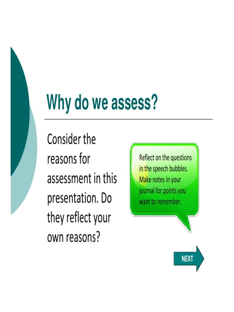 Why Do We Assess?: Consider The Reasons For Assessment in This ...