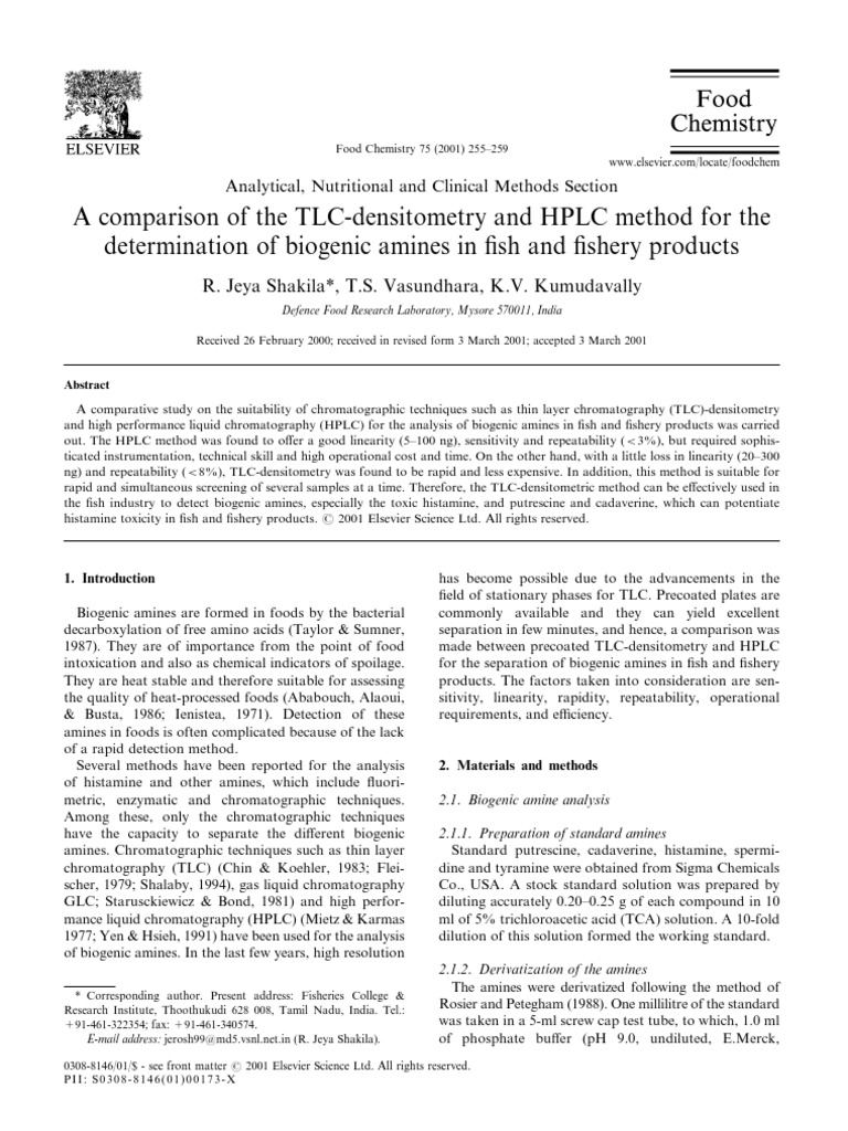 Fish Amine Detection Methods | PDF | High Performance Liquid ...