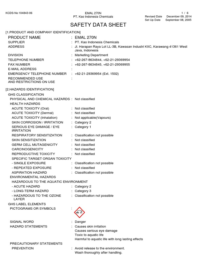 Msds Emal 270n | PDF | Toxicity | Solubility