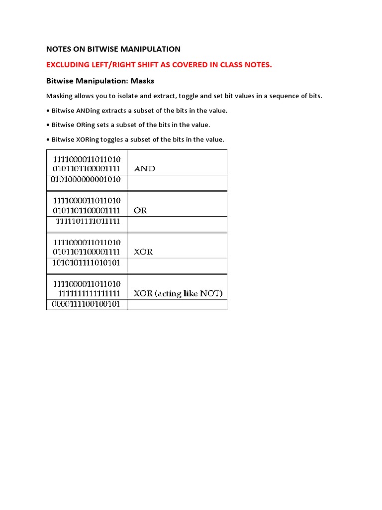Bitwise Manipulation Techniques Explained | PDF | Computers