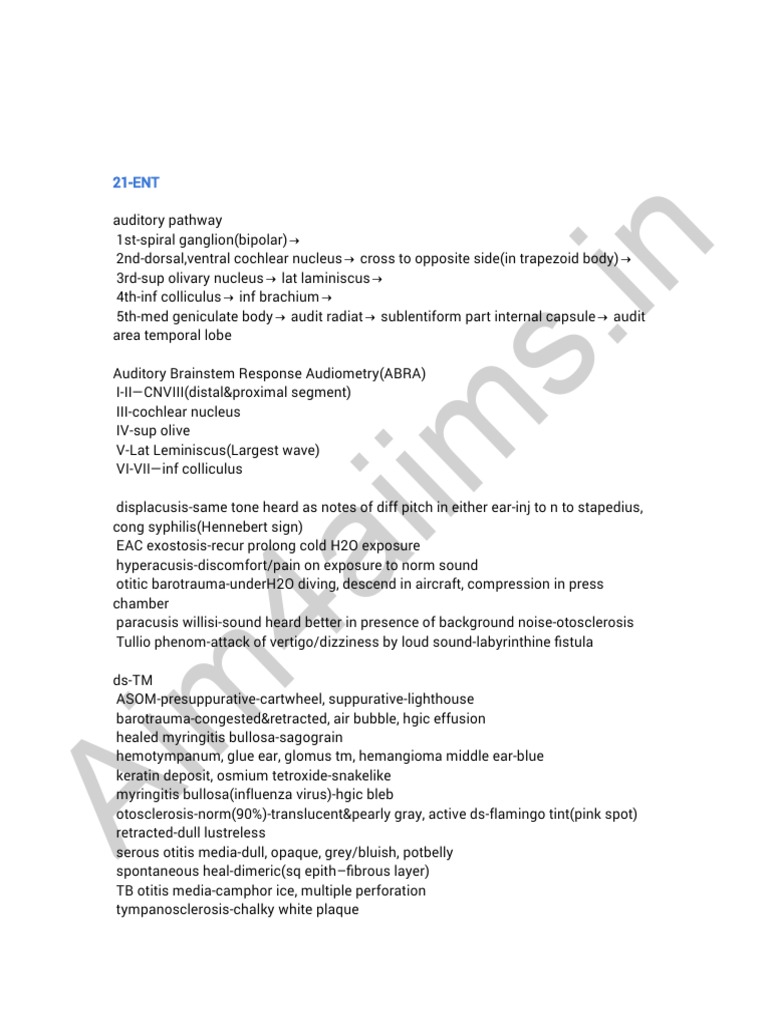 Ent Notes For Pg Pdf Ear Auditory System
