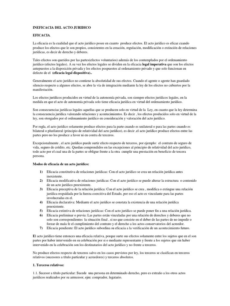 Ineficacia Del Acto Juridico | PDF | Nulo (ley) | Principios éticos