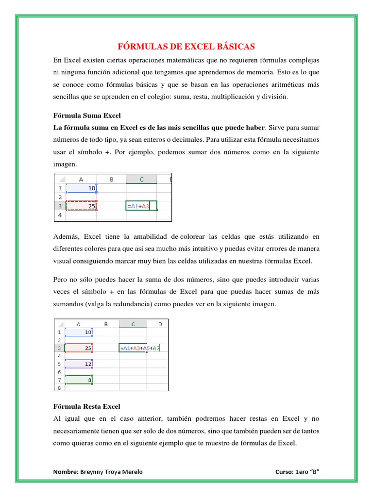 Fórmulas de Excel Básicas | PDF | Microsoft Excel | Multiplicación