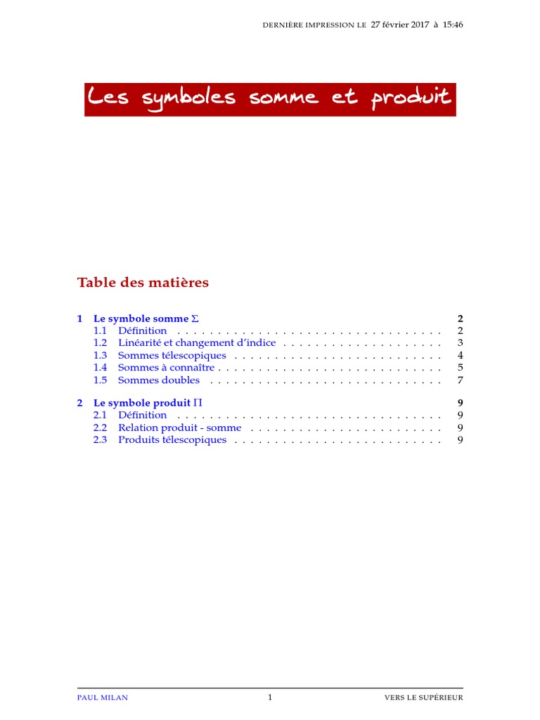 Symboles de Somme et Produit en Mathématiques | PDF | Série ...