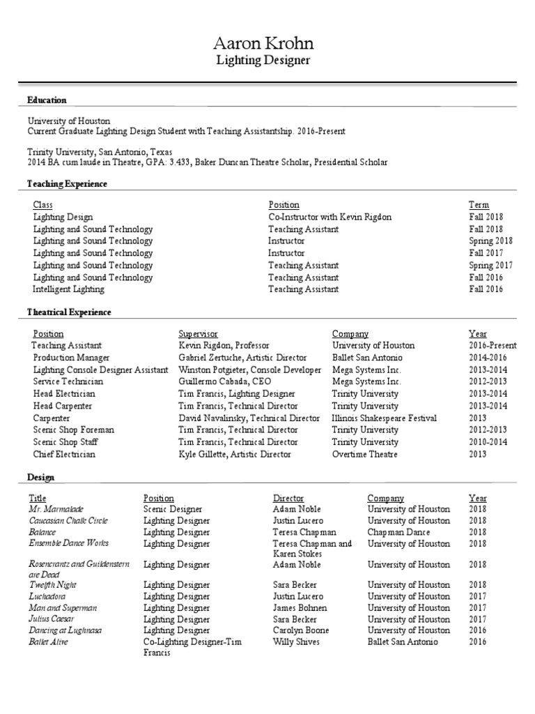 Aaron Krohn CV 10-27-18 Web | Download Free PDF | Theatre | Business