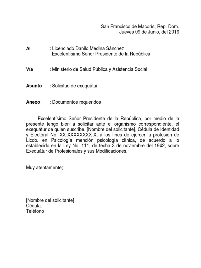 Carta Al Presidente Exequartur