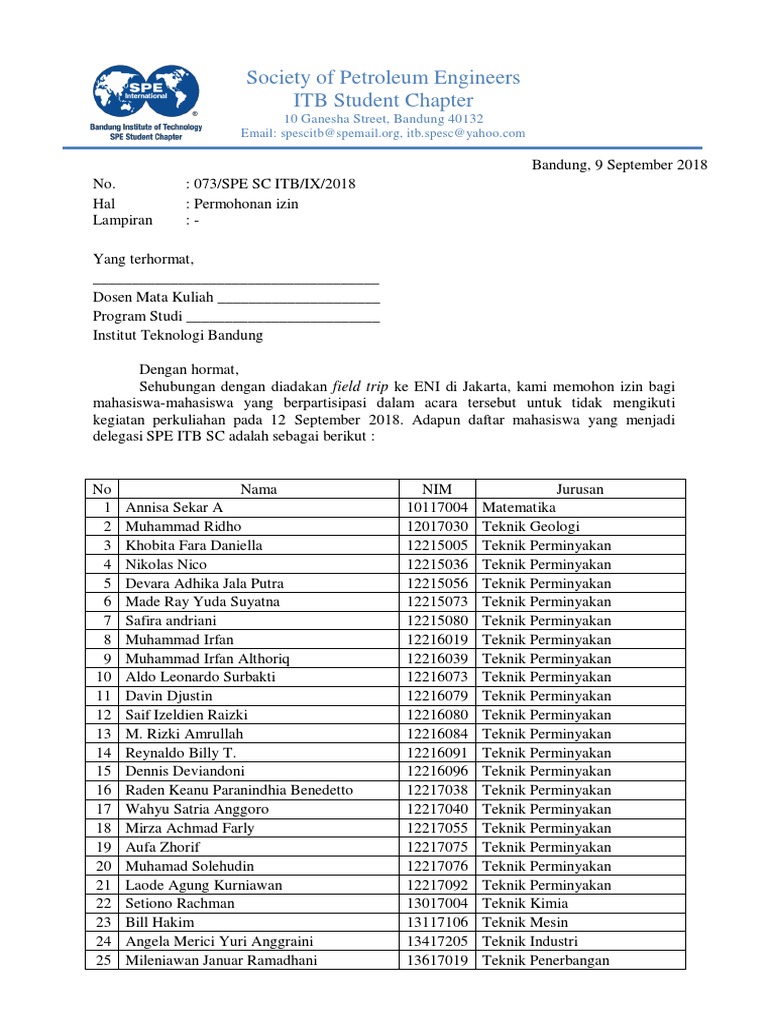 Contoh Surat Izin Field Trip | PDF