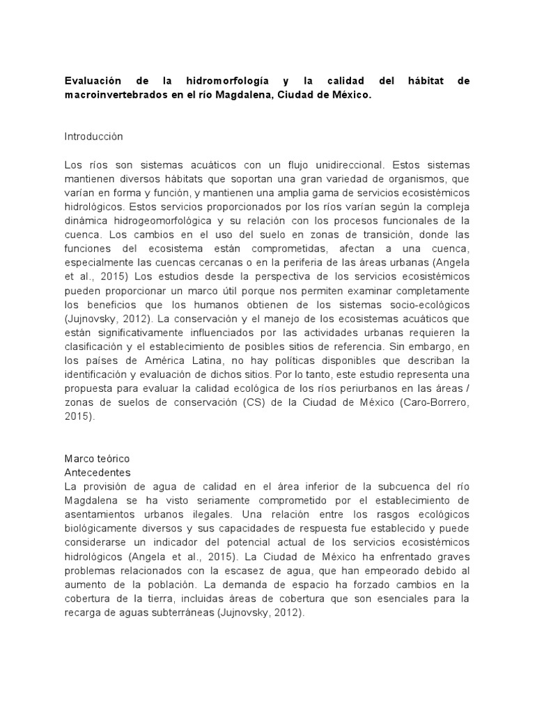 Evaluación De La Hidromorfologia Y La Calidad Del Agua En El Río