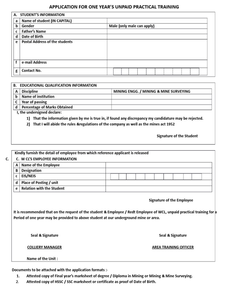 Unpaid Training Form WCL PDF | PDF