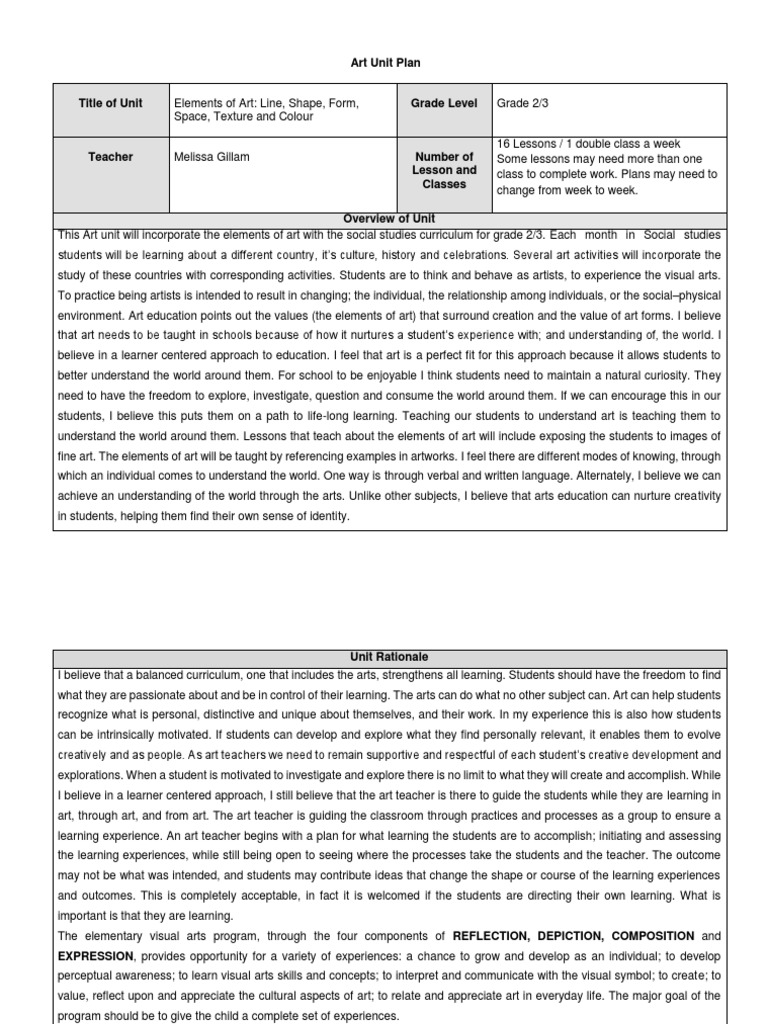 Art Unit Plan Final | Download Free PDF | Composition (Visual Arts ...