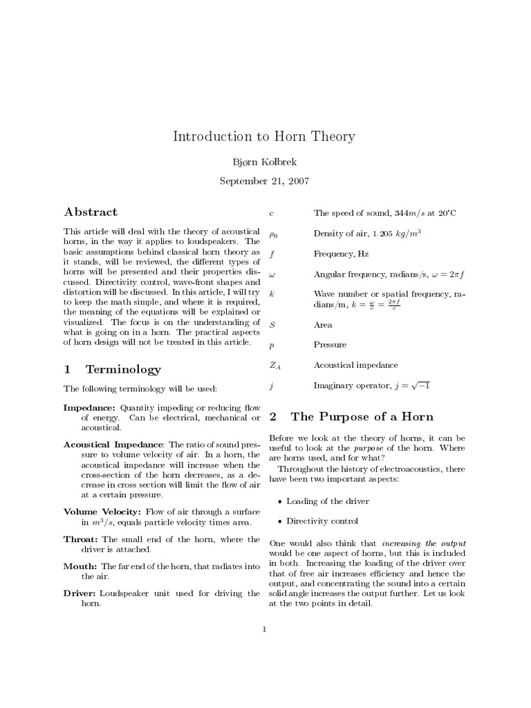 Understanding Horn Speaker Theory | PDF | Loudspeaker | Sound