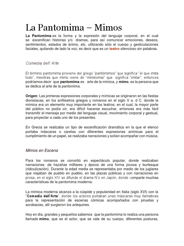 La Pantomima – Mimos: Comedia dell’ Arte | Idiomas | Teatro