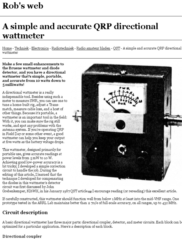 QRP Directional Wattmeter Design Guide | PDF | Diode | Operational ...