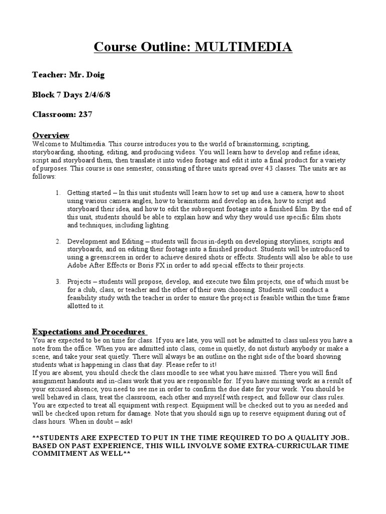 Media Broadcasting 2010b Course Outline | PDF